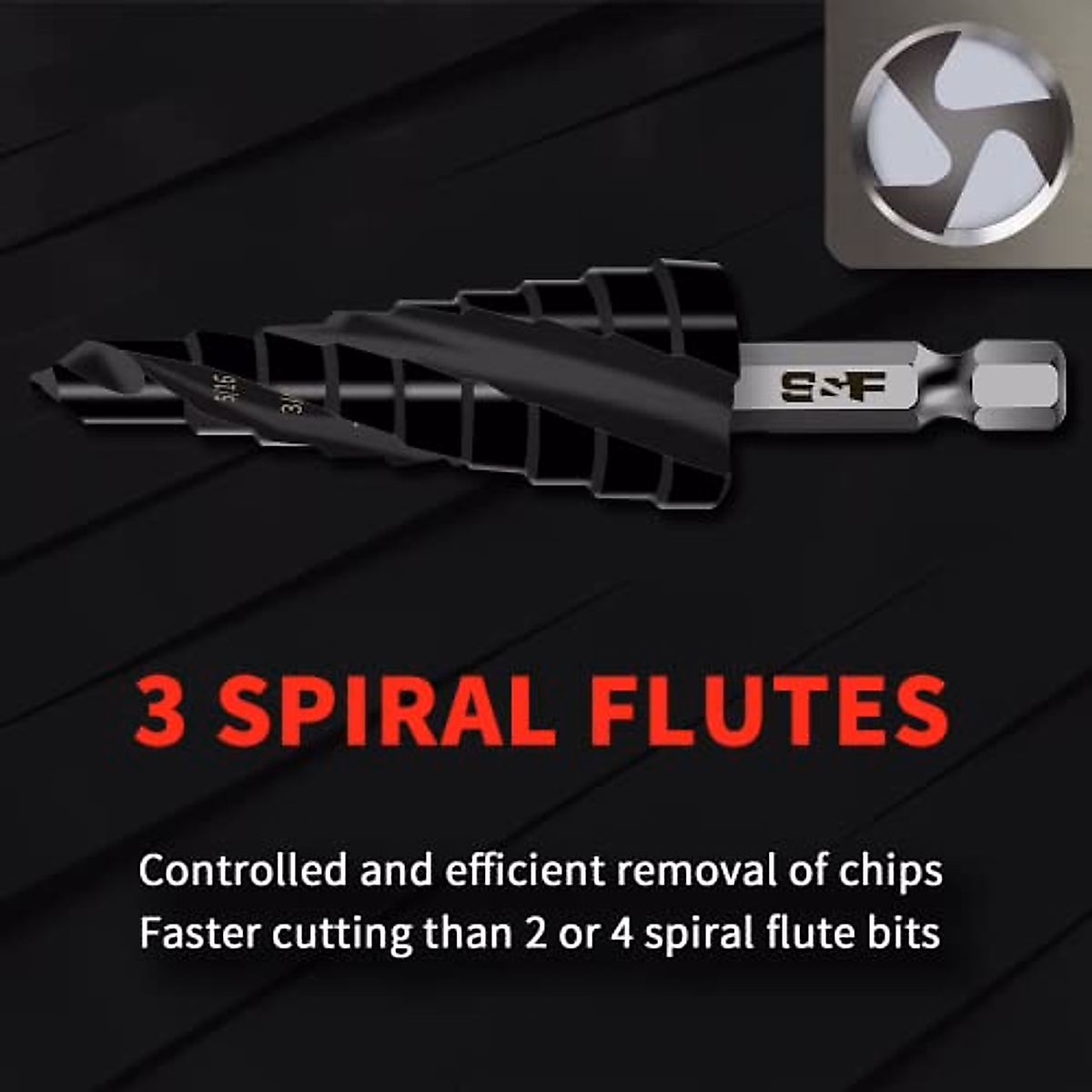 S&F STEAD & FAST Cobalt Step Drill Bit for Metal, Three Spiral Flute, 1/4"-3/4", 1 pc, Heavy Duty Unibit, 1/4" Hex Shank, HSS M35 Steel Step Bit for Sheet Metal, Stainless Steel, Aluminum