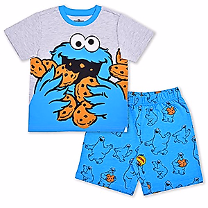 Sesame Street Elmo and Cookie Monster Boys 2 Piece T-Shirt and Short Set for Infant and Toddler- Red/Blue