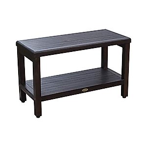 DecoTeak Eleganto Classic Shower Bench 30" Long Natural Teak Wood Armless Shower Stool with Shelf Open Back Wood Shower Bench in Woodland Brown Finish
