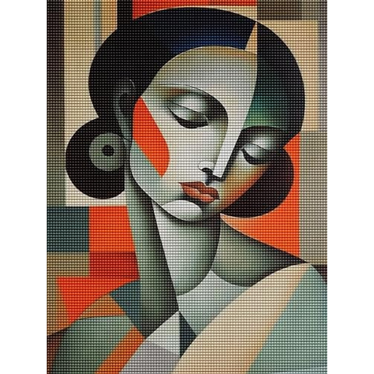 Solitar Full Circle Diamond Picasso Abstract Geometry Girl Diamond Painting Art kit Suitable for Adult Beginner Painting with Gemstone Beads, Crystal Home Wall Decor 12 x 12 in（30x30 cm）