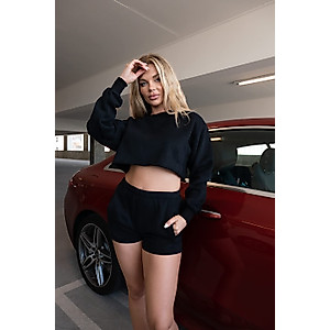 TIC TOC Women’s Casual Comfy Sweat Short’s with Elastic Waist Band and Pockets Athletic Lounge Shorts with Pockets, Black, S