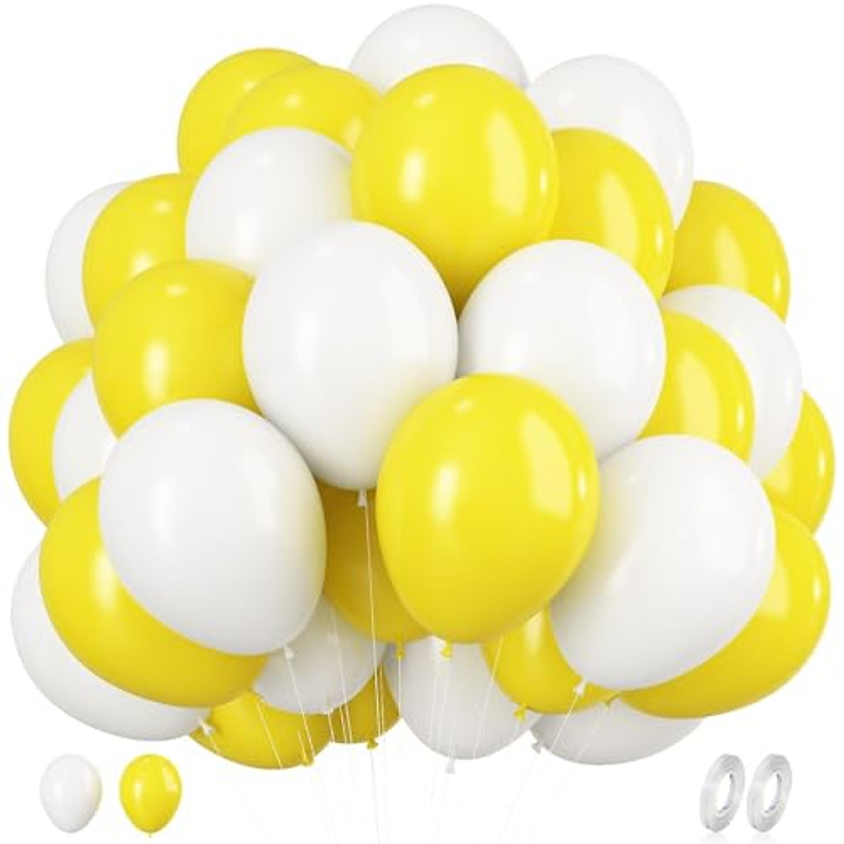 Yellow and White Balloons, 60pcs 12 Inch Yellow White Balloons Latex Helium Party Balloons for Birthday Baby Shower Sunflower Honeybee Theme Engagement Anniversary Bachelorette Party Supply Decoration