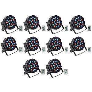 (10) Rockville BATTERY PAR 50 Rechargeable LED DMX DJ Club Wash Up-Lights+Remote