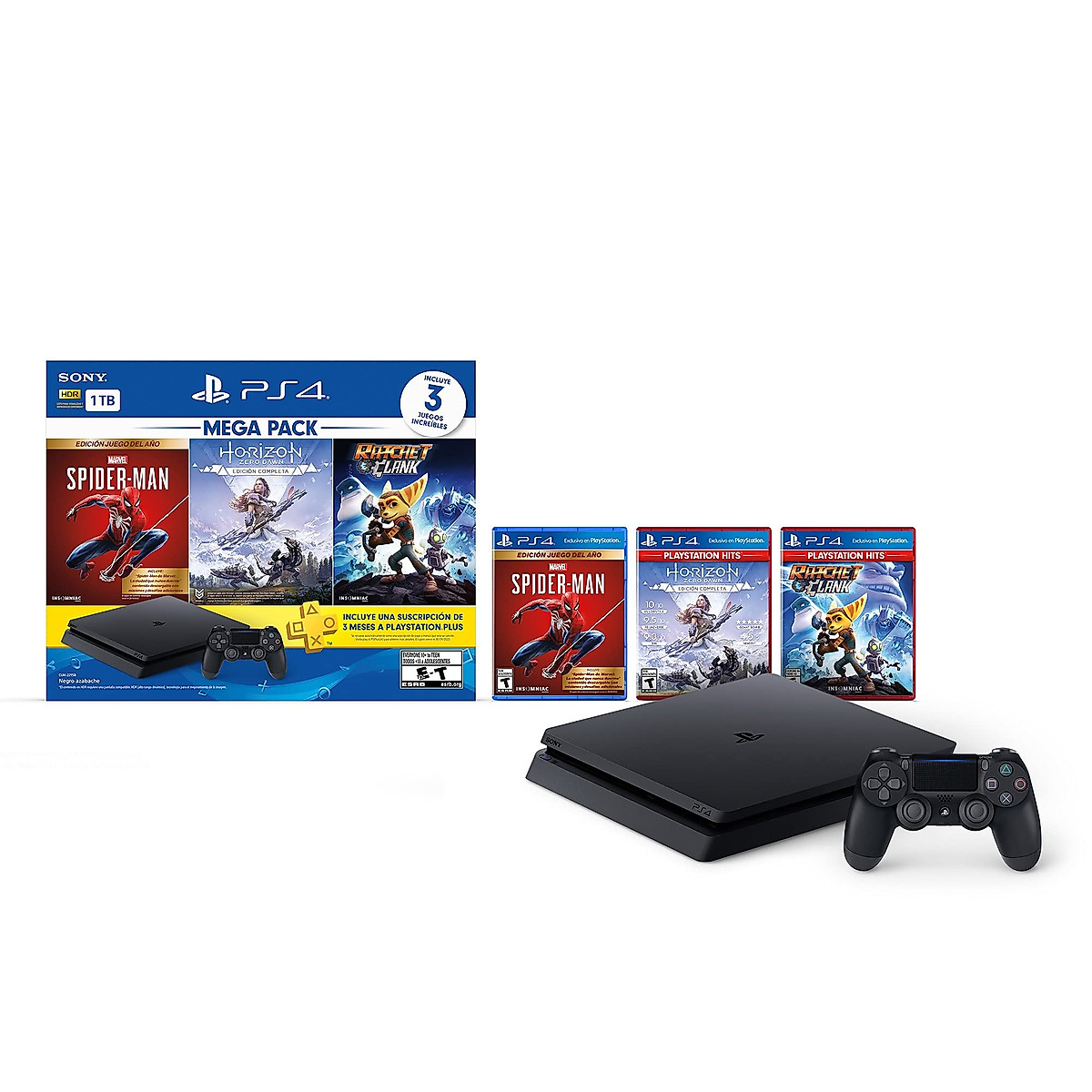 Sony PlayStation 4 Console 1TB - with 1 DualShock Wireless Controller, 3 Games (Spider-Man, Horizon Zero Dawn and Ratchet & Clank) + 3 Month Membership for PS4