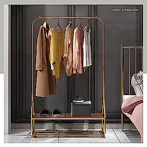 FIJOS Clothes Rack, Clothing Racks for Hanging Clothes, Metal Garment Rack with Bottom Shelf for Hanging Clothes, Coats, Skirts, Shirts, Sweaters (47.2" L Gold)