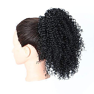 Vigorous Afro Drawstring Ponytail Kinky Curly Ponytail Drawstring Afro Puffs Curly Ponytail Extension for Women Synthetic 10 Inch Curly Ponytail （Black 1B#）