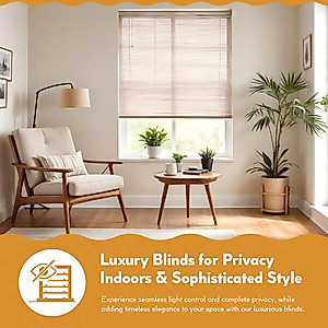 Radiance Cordless Bamboo Roman Shades for Windows - Matchstick Bamboo Blinds for Semi-Private Light Control - Easy to Lift & Fold Up Window Shades - White - 30" W x 64" L - (2215328E)