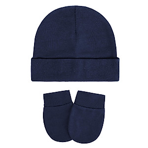 Zando Baby Beanie Hat Navy Blue Newborn Beanie Cotton Baby Hats Newborn Hats for Boys Girls Baby Hat and Mitten Set Soft Infant Winter Hats for Baby Boy Beanies Hat Navy Blue One Size