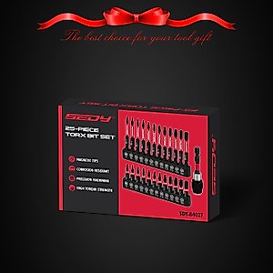 25-piece Torx Bit Set, 1''&2.5'' Security Tamper Proof Torx Impact Screwdriver Bits, T5-T40 CNC Machined Magnetic Tips, S2 Steel Star Bit, High Torque Strength Precision Tools with Storage Box