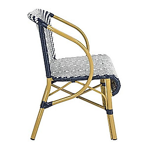 Safavieh PAT4016A Outdoor Collection Dandra Navy and White Herringbone Rattan Settee