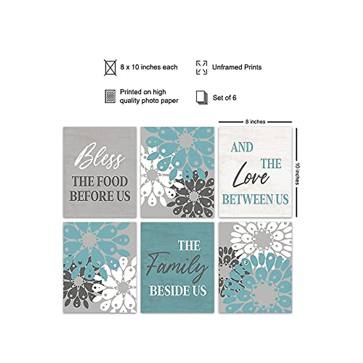 Dining Room, Kitchen Decor - Bless the Food Before Us Sign - Teal Blue Wall Art Set - Vintage Style Home Decor - Gift for Cooks and Chefs - Great Engagement, Anniversary or Birthday Gift for Women
