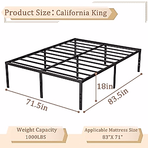 Besebay California King Bed Frame 18 Inch Heavy Duty Metal Frames with Steel Slats Support Ample Storage No Box Spring Needed, Easy Assembly, Noise Free, Black