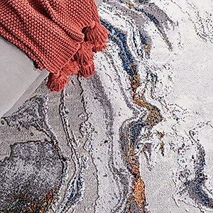 Safavieh Amelia Collection 9' x 12' Grey/Blue Gold ALA277K Modern Abstract Non-Shedding Area Rug