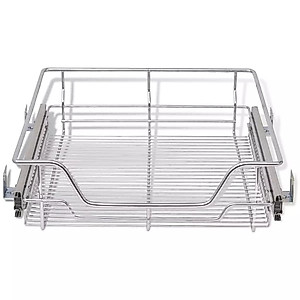 Festnight Pack of 2 Pull-Out Wire Storage Baskets Rack Sliding Steel Cabinet Slides Under Shelves Sliding Organizer for Kitchen Pantry Bathroom Cupboard Suitable for 19.7" Wide