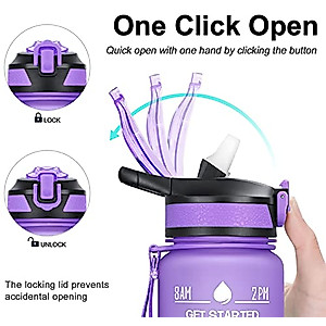 MEITAGIE 32oz Leakproof Motivational Sports Water Bottle with Straw & Time Marker, Flip Top Durable BPA Free Tritan Non-Toxic Frosted Bottle Perfect for Office, School, Gym and Workout