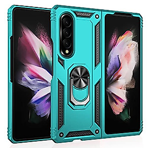 IKAZZ Galaxy Z Fold 3 Case,Samsung Z Fold 3 Cover Military Grade Shockproof Heavy Duty Protective Phone Case Pass 16ft Drop Test with Magnetic Kickstand for Samsung Galaxy Z Fold 3 Turquoise