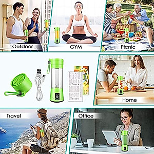 Portable Blender, 6-Blade Cutter ,Handheld Fruit Squeezer Smoothie Blende, Personal Size Blenders with USB Rechargeable Mini Fruit Juice Mixer, Mini Juicer Smoothie Blender Bottles Travel 380ML (Green)