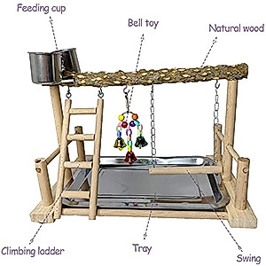 PINVNBY Bird Playground Birdcage Playstand Pet Bird Perch Platform Stand Parrot Play Gym Parakeet Cage Decor Budgie Perch Stand with Feeder Seed Cups Ladder Chew Toys for Small Animals Parrot Parakeet