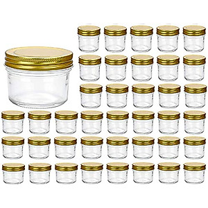 Encheng 4 oz Clear Glass Jars With Lids(Golden),Small Spice Jars For Herb,Jelly,Jams,Wide Mouth Manson Jars Canning Jars For Kitchen Storage 40 Pack