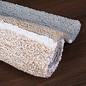 Bathroom Rugs Luxury Stripe Bath Rug Set 21x32-17x24 Spa Grey-Beige,2Piece Mat Set, Soft Plush Anti-Skid Shower Rug +Toilet Mat.Shaggy Carpet, Super Absorbent mats, Machine Washable Bath Mat,