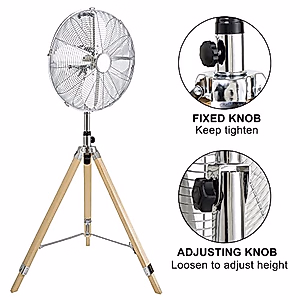 Simple Deluxe Retro Tripod Fan, Home Air Circulation Nostalgic Vertical Fan, 3 Speeds, Adjustable Height, Silver-16 Inch, 16 Inch