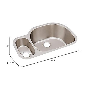 Elkay Lustertone ELUH322110L 30/70 Offset Double Bowl Undermount Stainless Steel Kitchen Sink