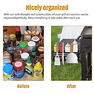 RUSFOL Stainless Steel Griddle Caddy with Magnetic BBQ Utensils Strip for 28"/36" Blackstone Griddles, with a Allen Key, Space Saving BBQ Accessories Storage Box, Free from Drill Hole&Easy to Install