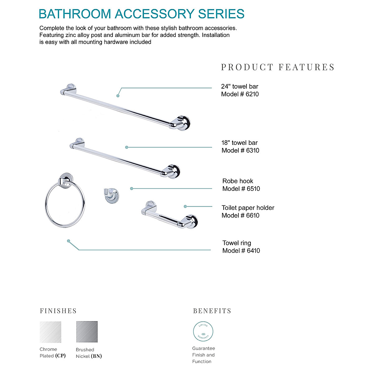 Laguna Brass 6910CP 5-Piece Bathroom Hardware Accessory Set Chrome Finish