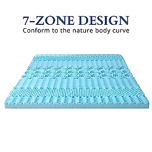 HUXMEYSON Foam Mattress Topper Queen, 7 Zone Cooling Mattress Topper with Gel Infused, Egg Crate Bed Topper Mattress Pad, CertiPUR-US Certified, 2 Inch (60 * 80 Inch)