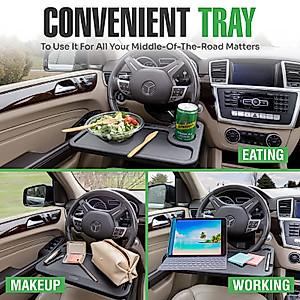 lebogner Steering Wheel Tray, Car Tray for Eating, Hook On Steering Wheel Desk for Food, Laptop and Car Accessories, Car Road Trip Must Haves Gadgets Car Table