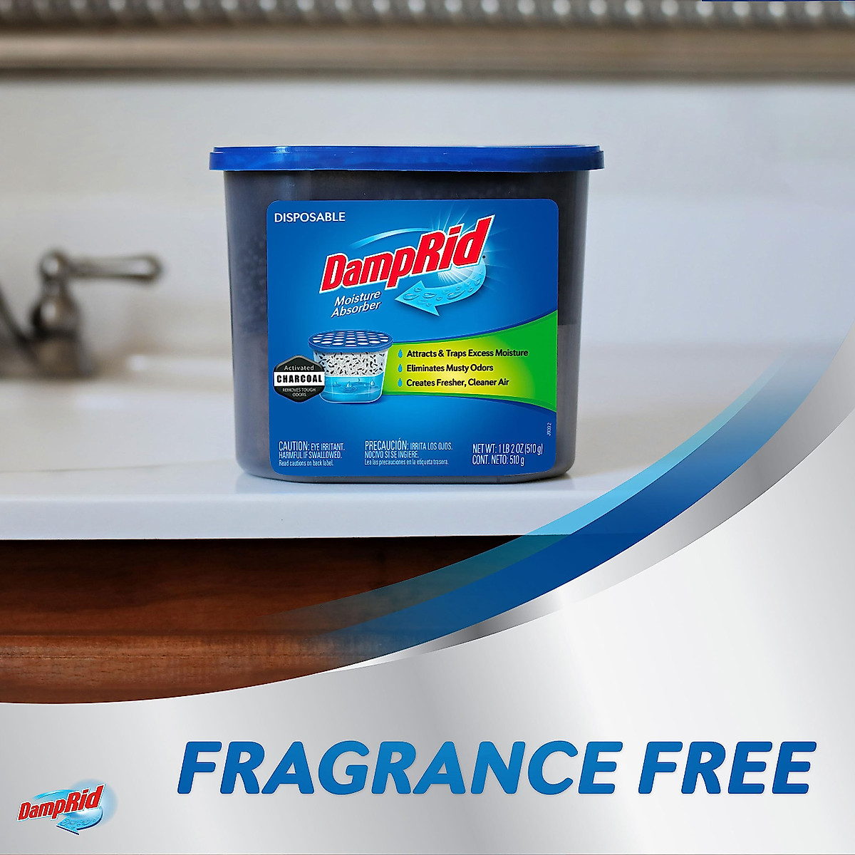 DampRid Disposable Moisture Absorber with Activated Charcoal, 18 oz., 3 Pack, Fragrance Free, Moisture Absorber & Odor Remover, Lasts Up To 60 Days, No Electricity Required