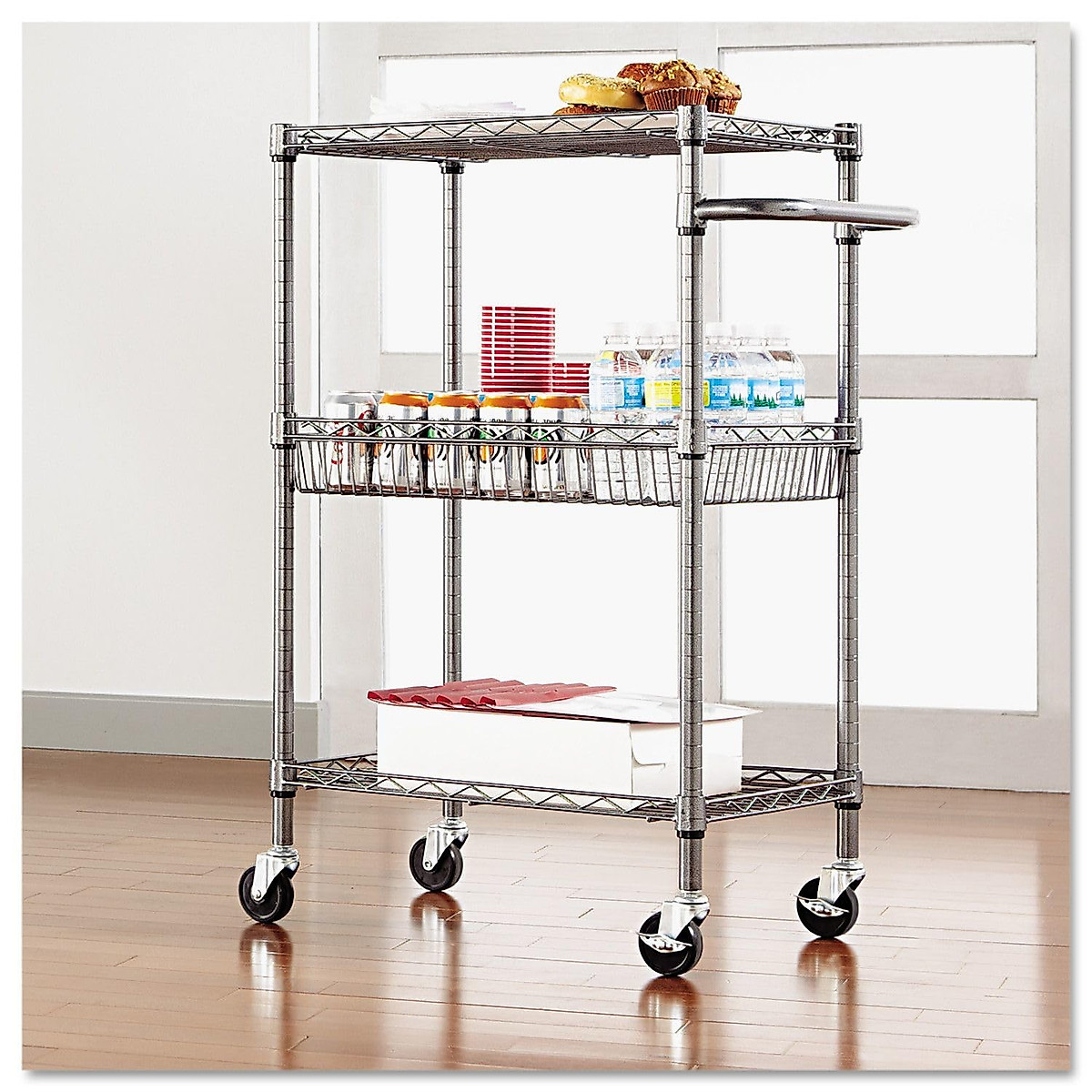 Alera 3-Tier Wire Rolling Cart, 3-Tier Wire Rolling Cart,28w x 16d x 39h, Black Anthracite