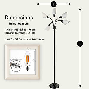 LIGHTACCENTS Modern Multi Head Floor Lamp - Medusa 5 Light Standing Lamp Tall Bedroom Lamp with 5 Positionable Bright Acrylic White Shades with 3-Light Mode Switch(Silver)