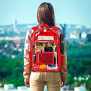 gxtvo Clear Backpack, Heavy Duty Transparent Bookbag, See Through Backpacks for Women Men - Red