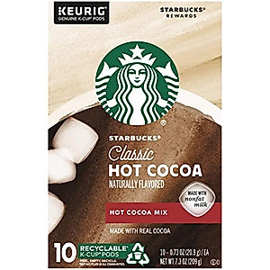 Starbucks Classic Hot Cocoa K-Cup Pods, Made with Real Cocoa & Nonfat Milk, K-Cup Pods for Keurig Brewing System, 10 CT K-Cups Per Box (10 Count (Pack of 2))