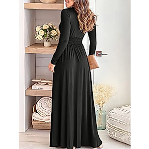 ANRABESS Women's Long Sleeve Sexy Deep V Neck High Waist Slit Cocktail Party Evening Maxi Dress Semi Formal Wedding Guest Prom Dresses 2023 Elegant Graduation Dress 586-hei-XL