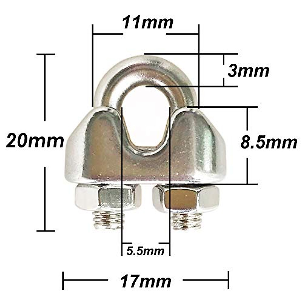 HEVERP 20PCS 1/8 Inches M3 Stainless Steel Wire Rope Cable Clip Clamp