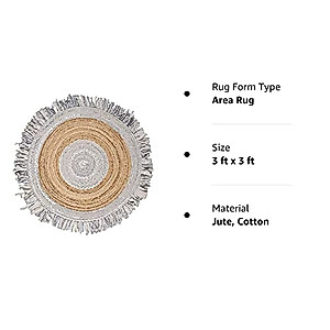 SAFAVIEH Cape Cod Collection 3' Round Light Grey / Natural CAP701F Handmade Boho Fringe Jute & Cotton Area Rug