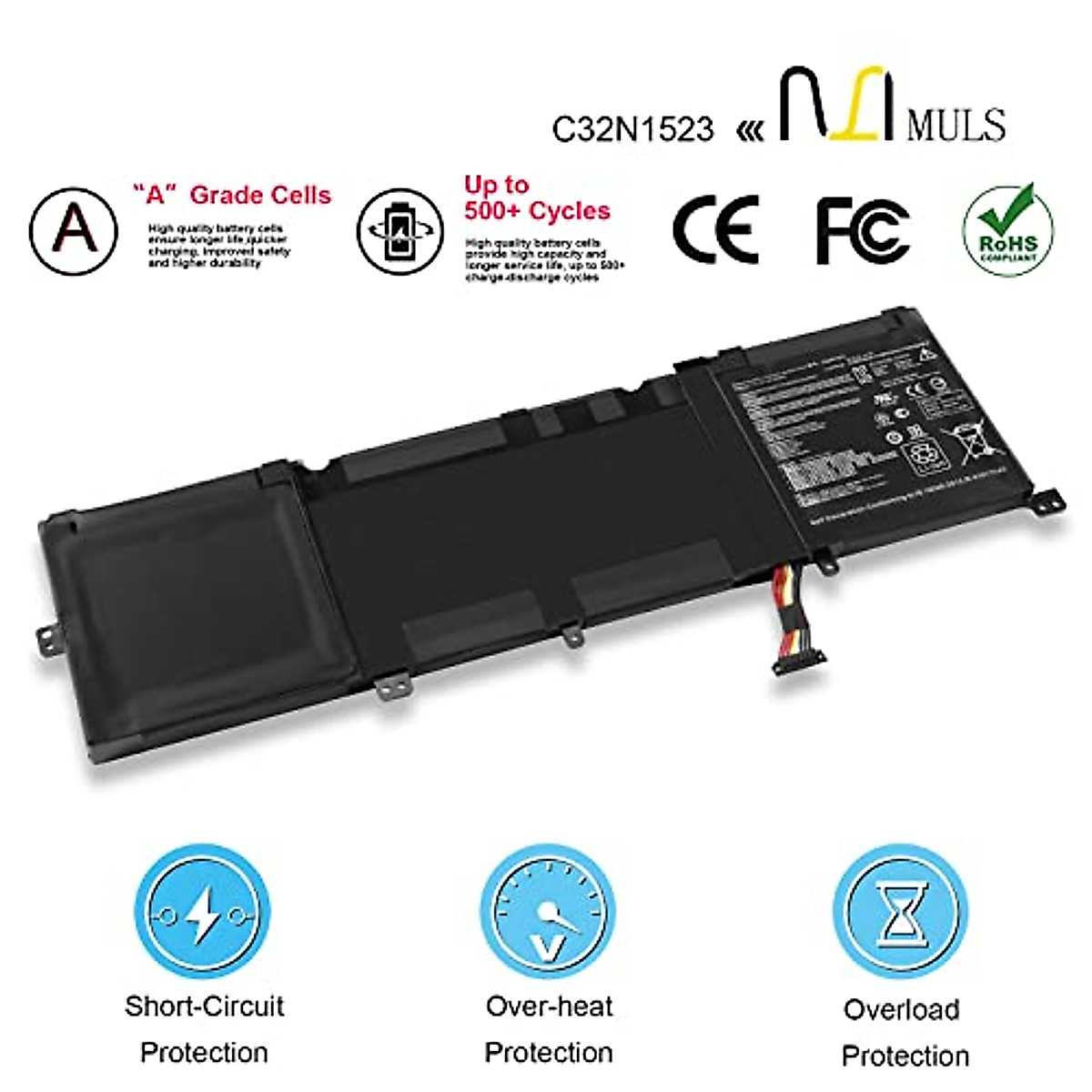 MULS 96Wh C32N1523 Laptop Battery Replacement for ASUS Zenbook Pro N501L UX501VW-F1020 UX501VW-FY010T UX501VW-FY057R UX501VW-FY102R UX501VW-DS71T ROG G501VW-FI014T ROG G501VW-FI023R C32NI523 8422mAh