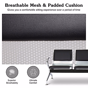 Kinpaw Waiting Room Chairs Reception Chair - 5-seat PU Leather Office Chair with Arms, Conference Room Chairs, Airport Waiting Bench for Salon, Bank, Hospital, School, Barbershop, Black