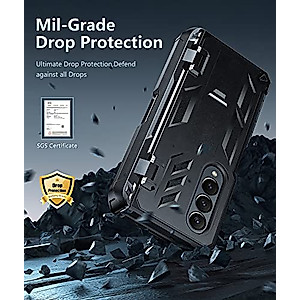 FNTCASE for Samsung Galaxy Z-Fold-4 Case: Military Grade Hinge Protection S-Pen Holder & Kickstand Rugged Shockproof 360 Full Protective Phone Cover for ZFold 4 2022 (Black)
