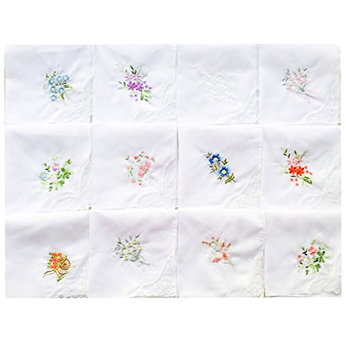 Mix Lot Womens Embroidery Floral Cotton Handkerchiefs Lace Border Wedding Hankies