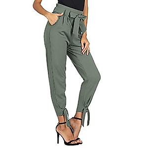 GRACE KARIN Women's Casual High Waist Belt Decorated Pencil Pants with Bow-Knot