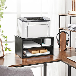 SONGMICS Printer Stand for Desk, Home Desktop Printer Stand with Storage Shelves for Office, Steel Frame, Multi-Purpose Rack, 15.9 x 11.8 x 8.7 Inches, Matte Black UOMC101B01