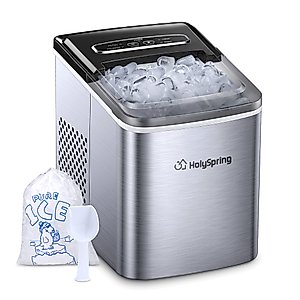 HolySpring Ice Maker Machine Countertop, Portable Ice Makers with Ice Bags and Standing Ice Scoop Basket, Countertop Ice Maker 2.1L w/Self Cleaning, 9 Bullet Cubes Ready in 5-7Mins, 26.5lbs in 24 hrs