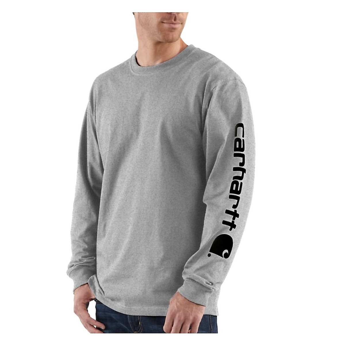 CarharttMenLoose Fit Heavyweight Long-Sleeve Logo Sleeve Graphic T-ShirtHeather GrayX-Large