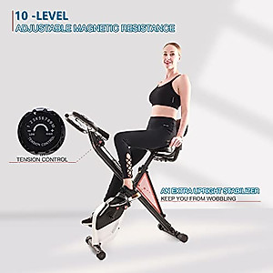 Davcreator Folding Exercise Bike, 2-in-1 Magnetic Recumbent & Upright Indoor Foldable Stationary Bikes for Home Workouts