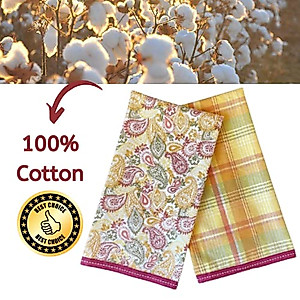 Decorative Kitchen Dishtowels Set 2 Count, Printed & Plaid Dish Towels 18"x28", Absorbent Kitchen Dish Rags, Dishcloths Sets for Cooking and Drying Dishes, 100% Cotton Kitchen Dish Cloth