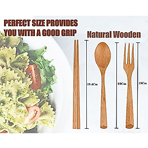 9 Pieces Wood Flatware Set Japanese Style Utensils Wooden Tableware Spoon Travel Cutlery Chopsticks Fork for Eating Portable High Heat Resistant Kitchen Home Camping Picnic School Students