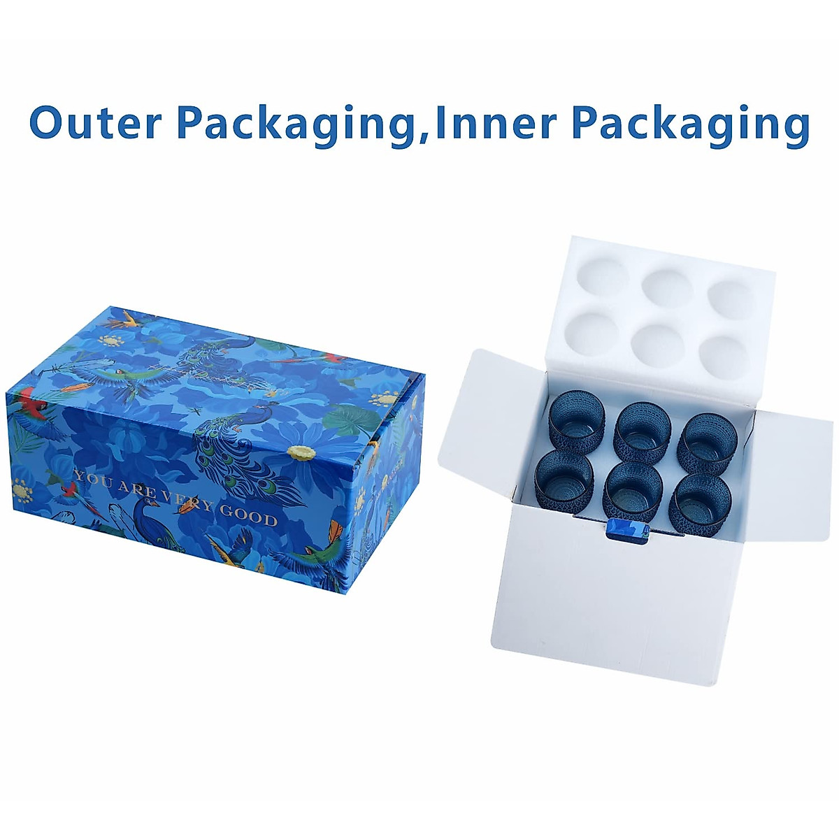 AWWAOOAWW Vintage Hobnail Drinking Glasses Set of 6,11 oz Dark blue Vintage Drinking Glasses,Lovely Vintage Glassware Set for Beer,Juice, Cocktail, Whiskey,Dishwasher Safe，Gift box packaging